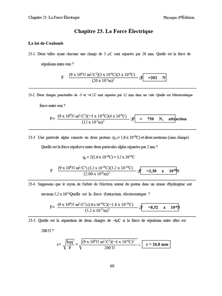 Force Électrique : Calculs et Exemples | PDF | Électromagnétisme ...
