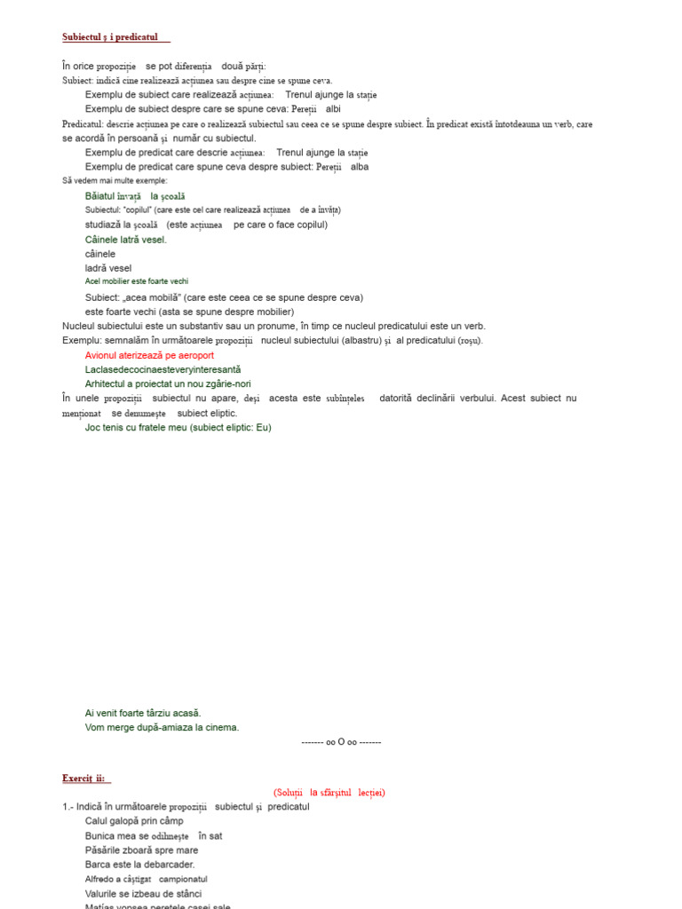 Subiectul Și Predicatul | PDF