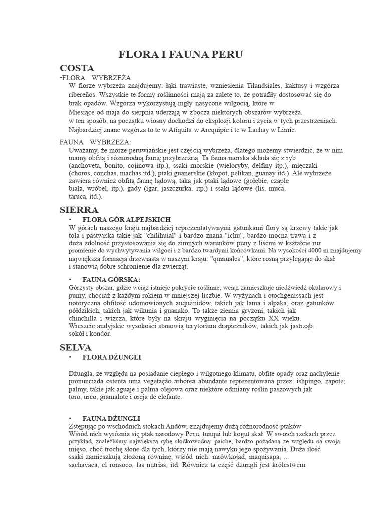 Flora I Fauna Peru | PDF