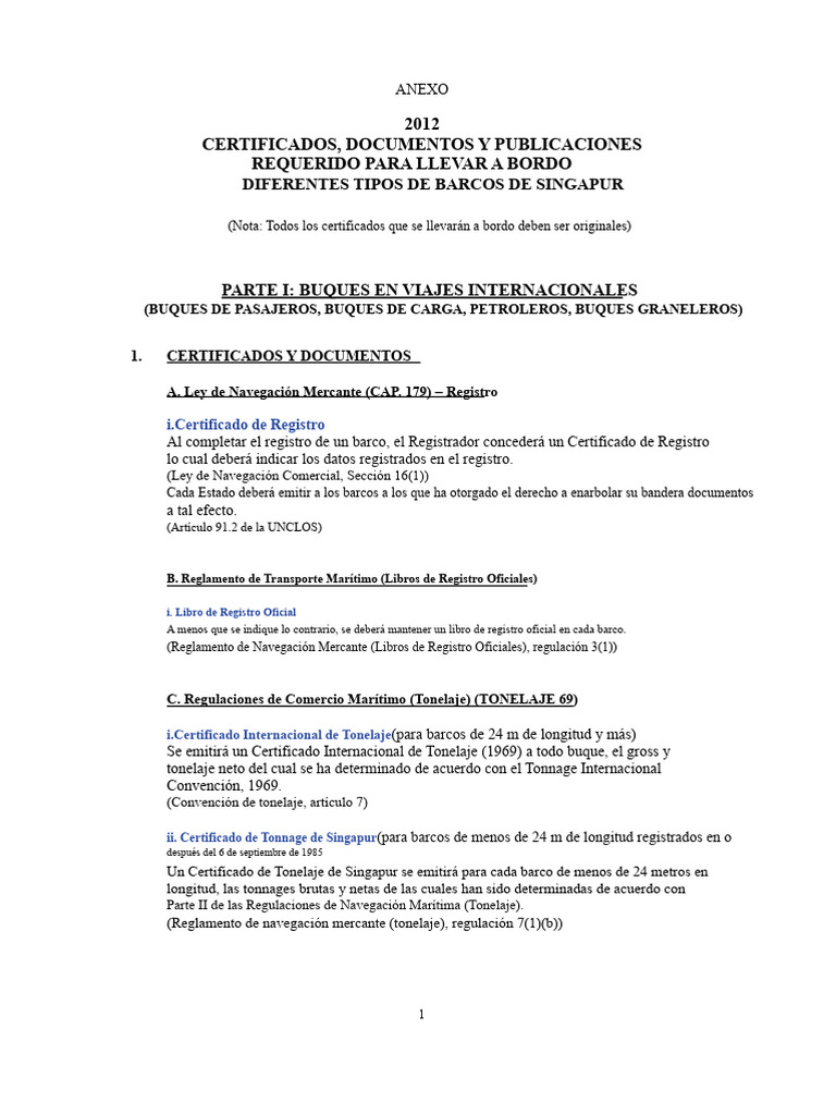 Lista de Certificados y Documentos para Barcos en Viajes Internacionales | PDF | Buques | Navegación