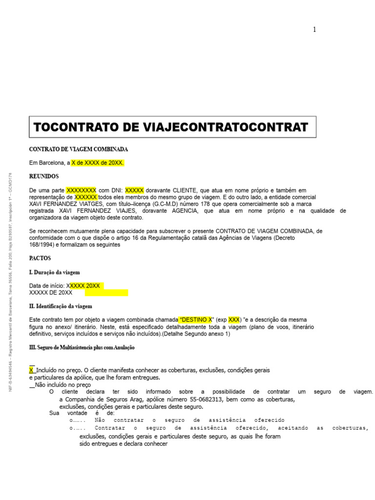 Contrato Viagem | PDF | Seguro | Visto para viagem