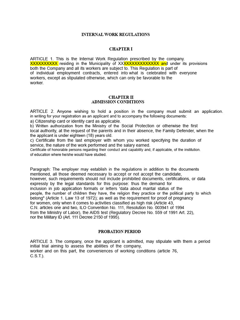 Internal Work Regulations Model Eds | PDF | Salary | Employment