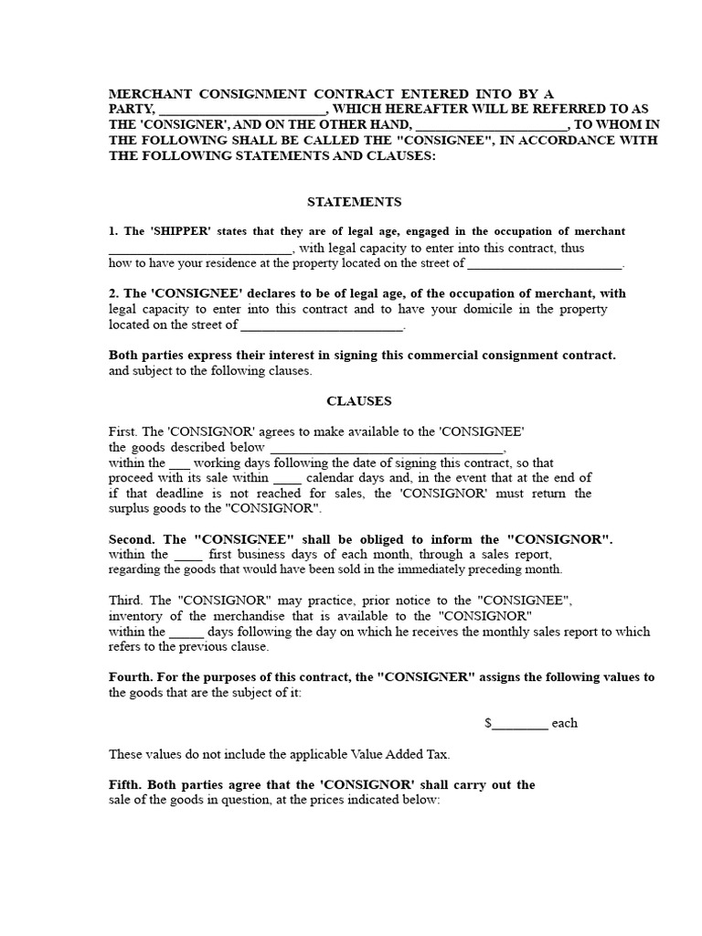 Merchant Consignment Contract | PDF | Business Law | Civil Law (Legal ...