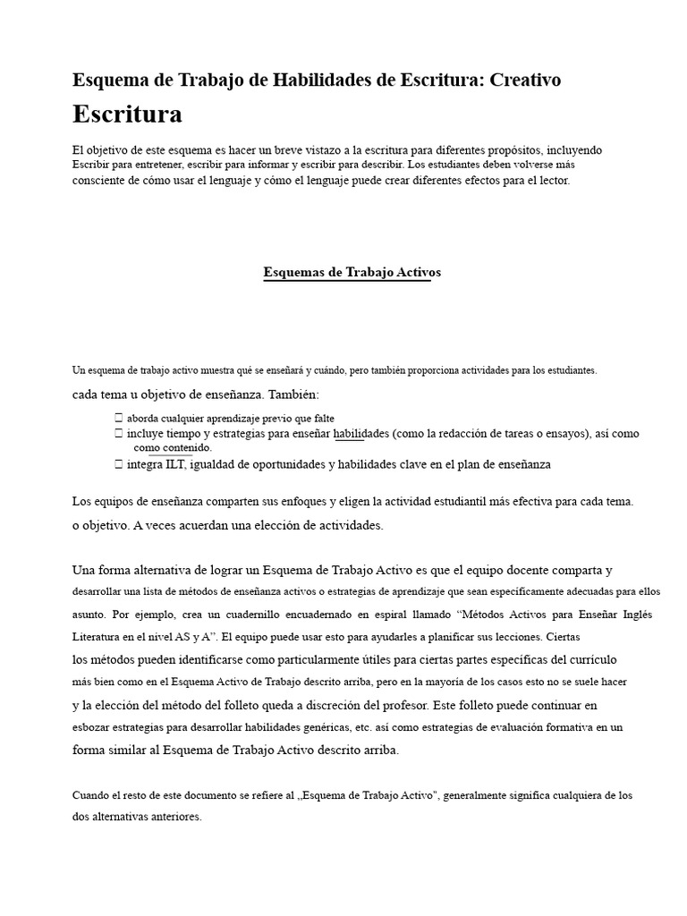 Plan de Trabajo de Habilidades de Escritura | PDF | Aprendizaje | Enseñando
