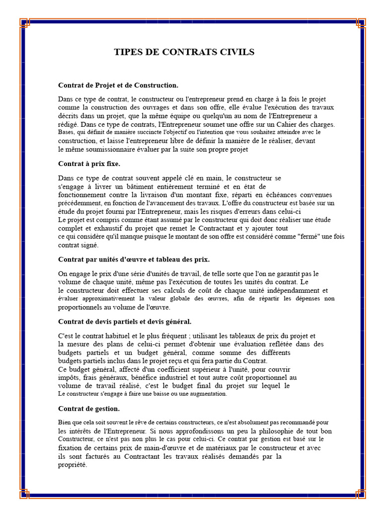 Types de contrats civils en construction | PDF | Entrepreneuriat | Économie