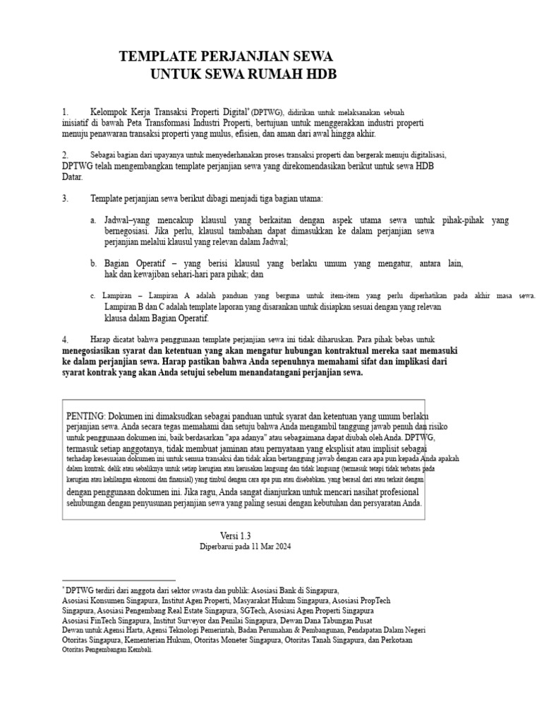 Template Perjanjian Sewa HDB | PDF