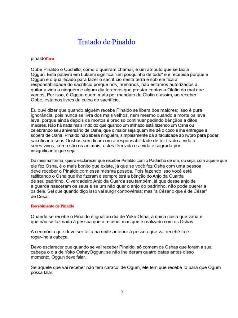 Tratado de Pinaldo | PDF | Sacrifício | Santeria