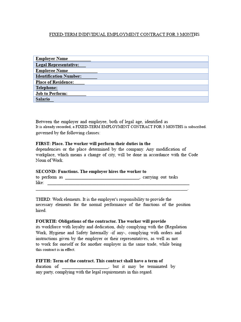 Fixed-Term Employment Contract | PDF | Employment | Labor Relations