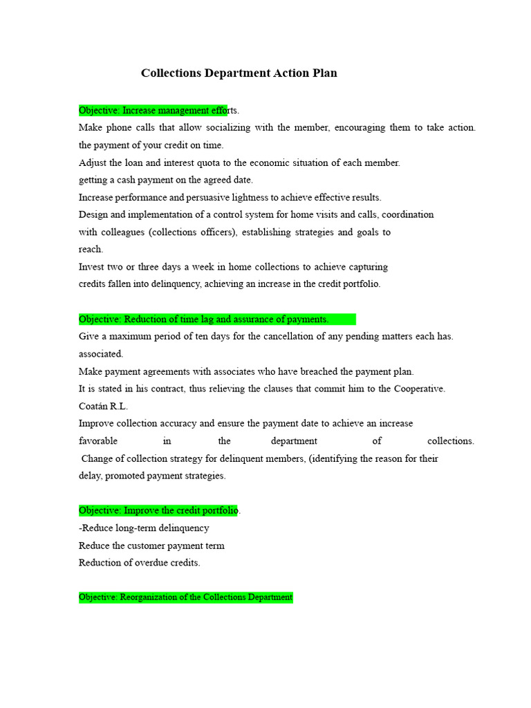 Collections Strategy Action Plan | PDF