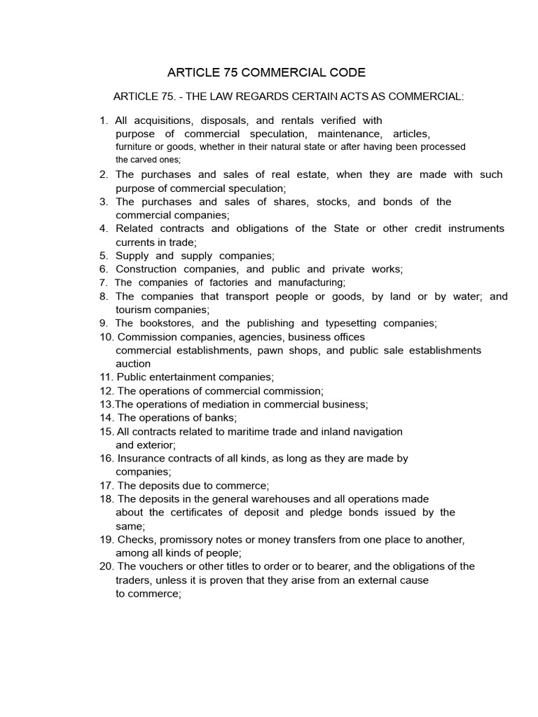 Article 75 Commercial Code | PDF