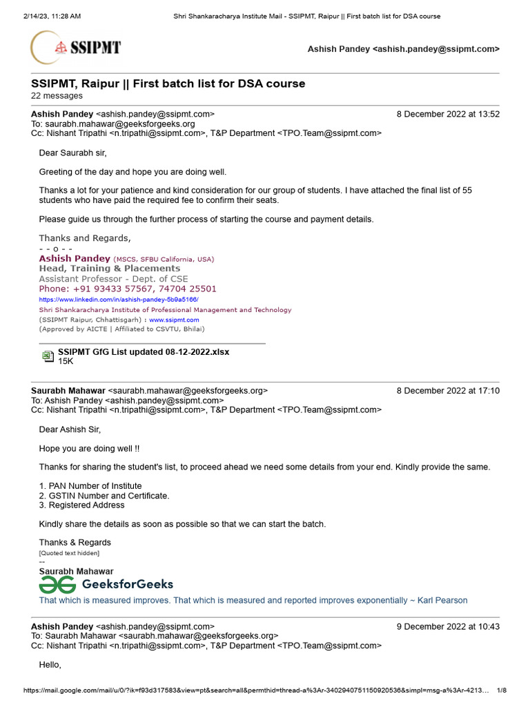GFG - SSIPMT MoU and Course Details | PDF