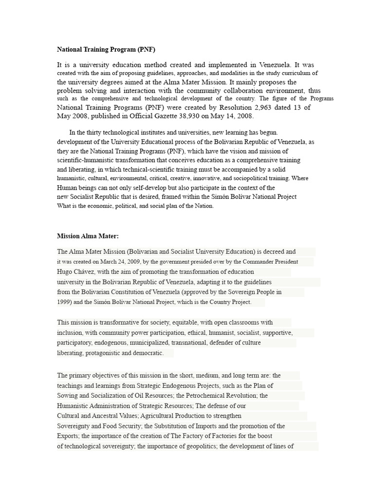National Training Program | PDF | Venezuela