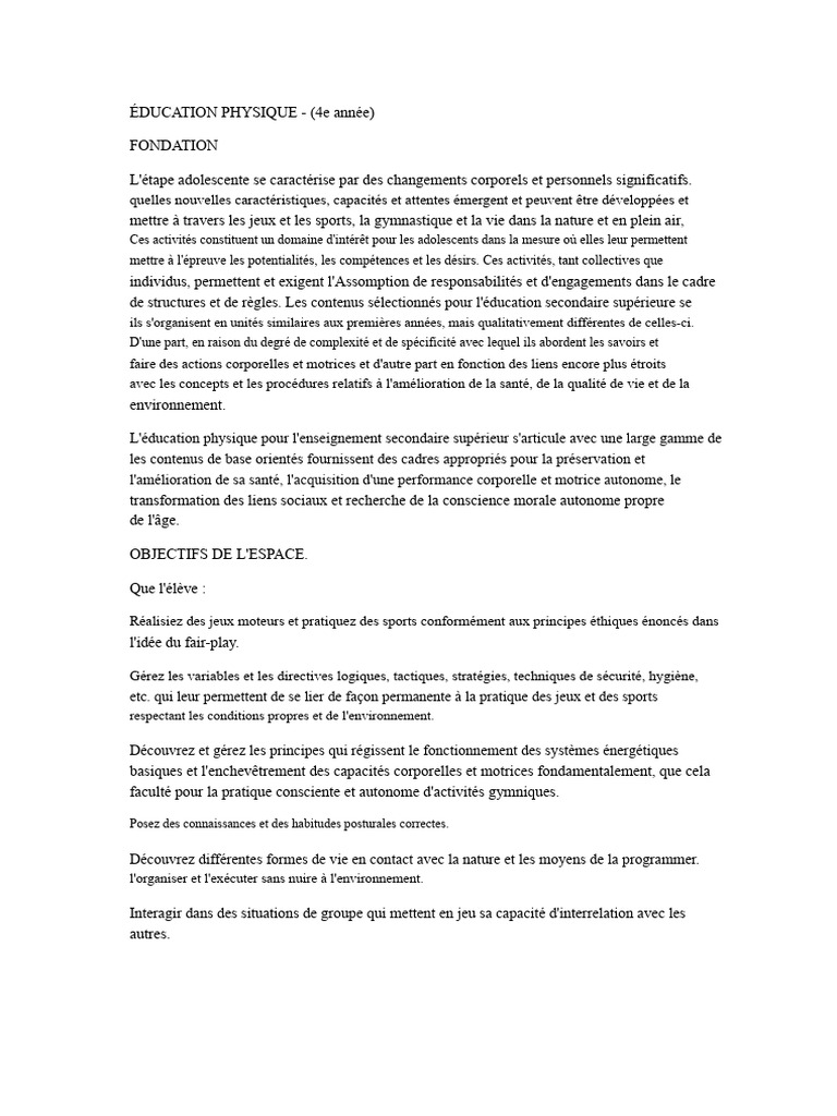 Éducation Physique - 4è Année | PDF | Éducation physique | Sécurité