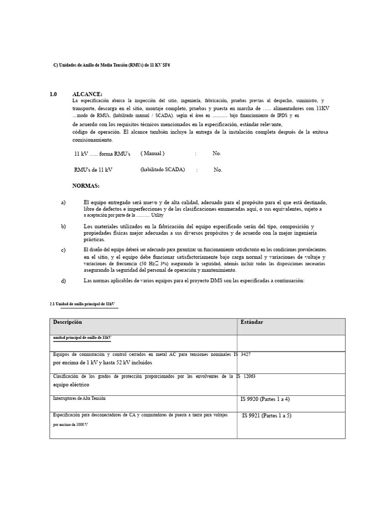 Doc_11 KV RMU-Tec. Espec..pdf | PDF | Conector eléctrico | Relé