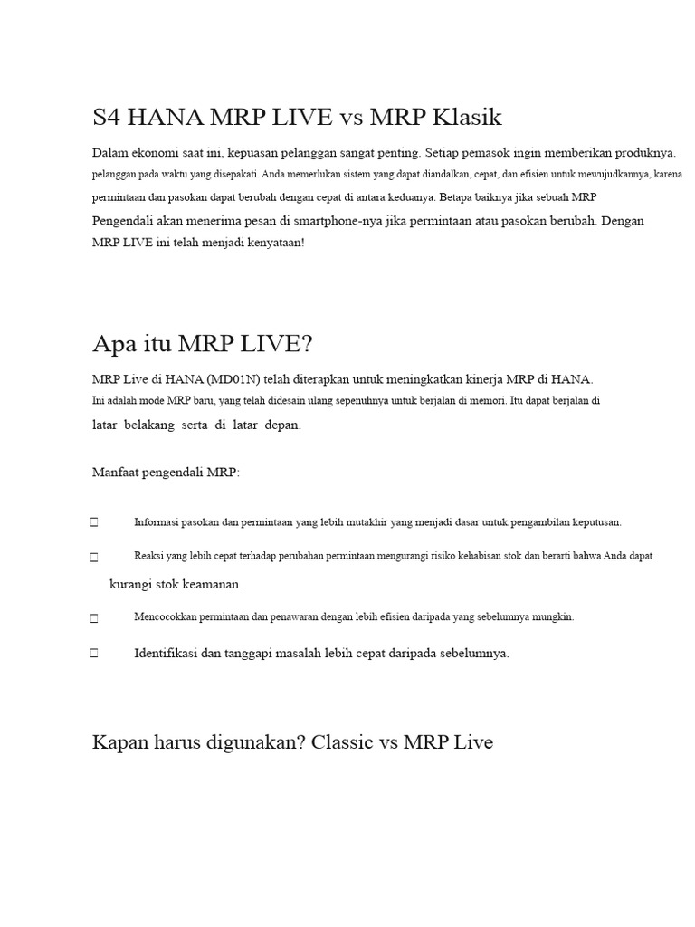 s4 Hana MRP Live vs Classic MRP | PDF