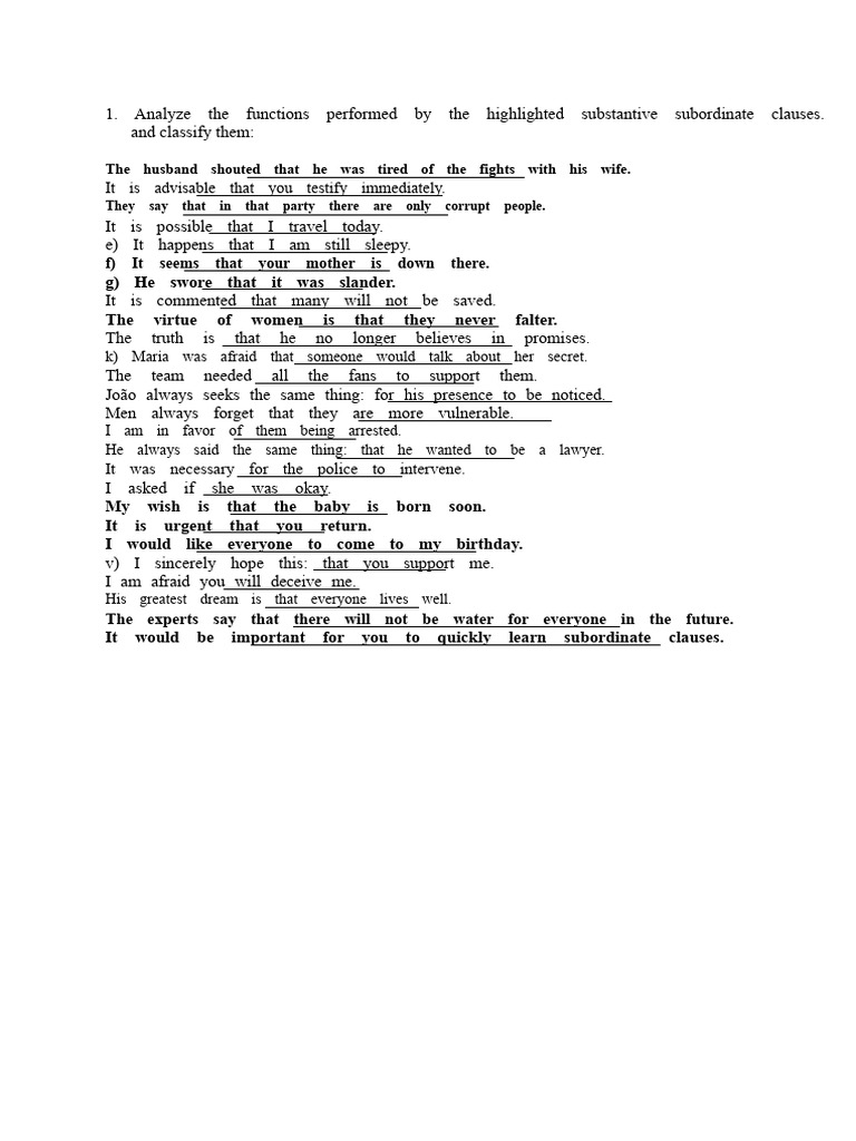 Activities Subordinate Clauses. | PDF