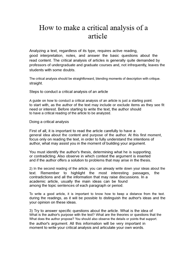 How To Conduct A Critical Analysis of An Article | PDF | Critical ...