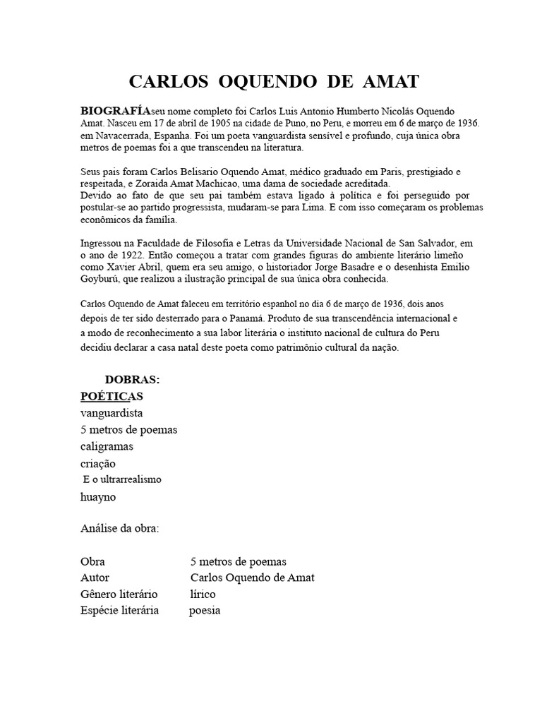 Carlos Oquendo de Amat | PDF | Poesia | Peru