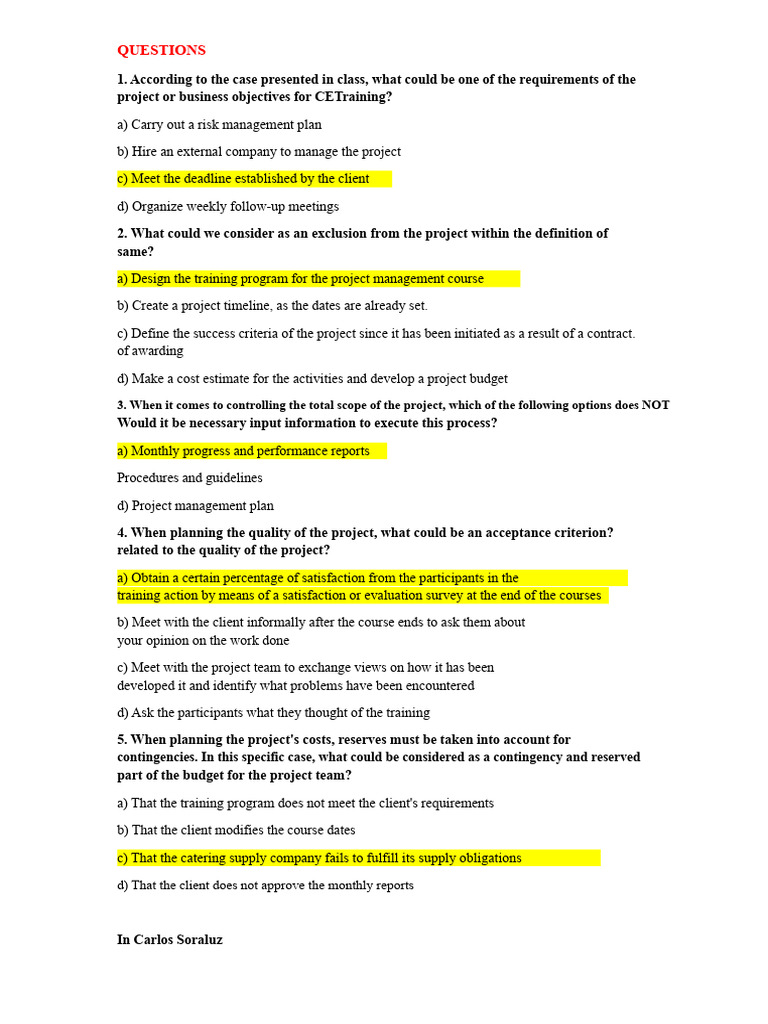 CETraining Project Management Questions | PDF