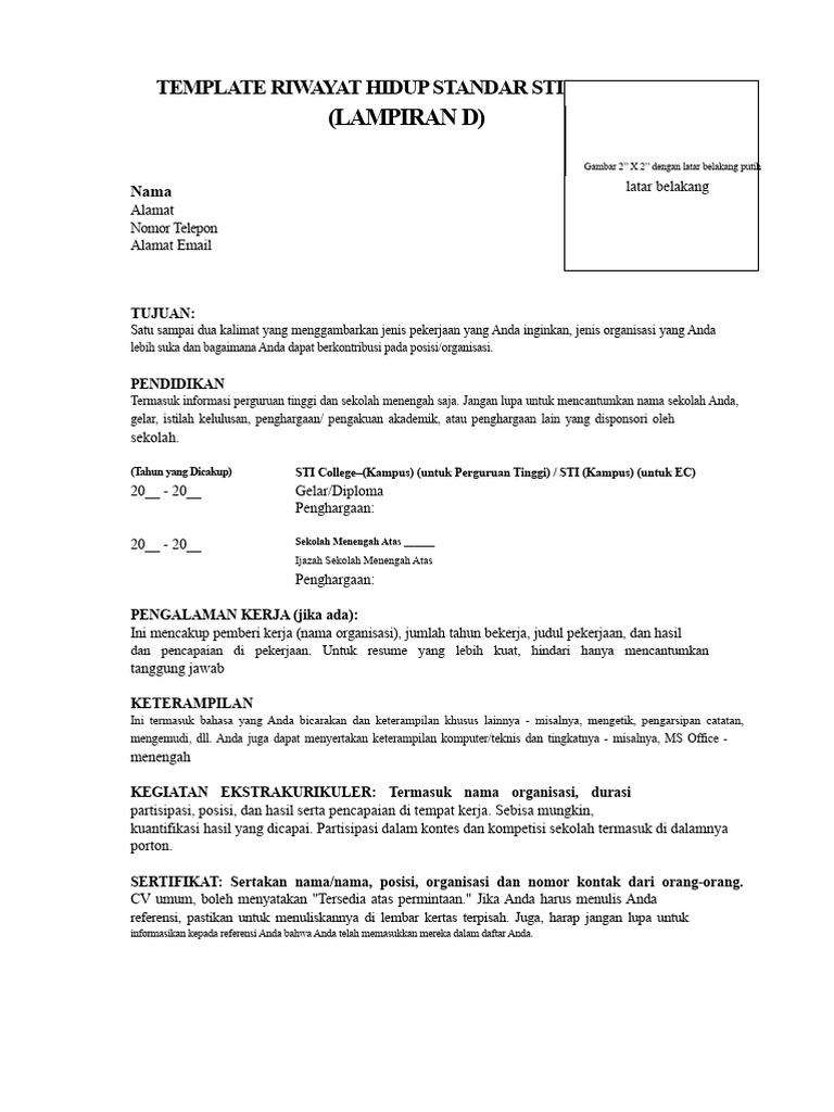 Template CV Standar untuk STI | PDF