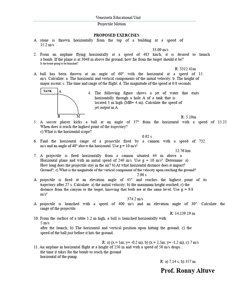 Parabolic Motion Exercises | PDF | Projectiles | Mechanics