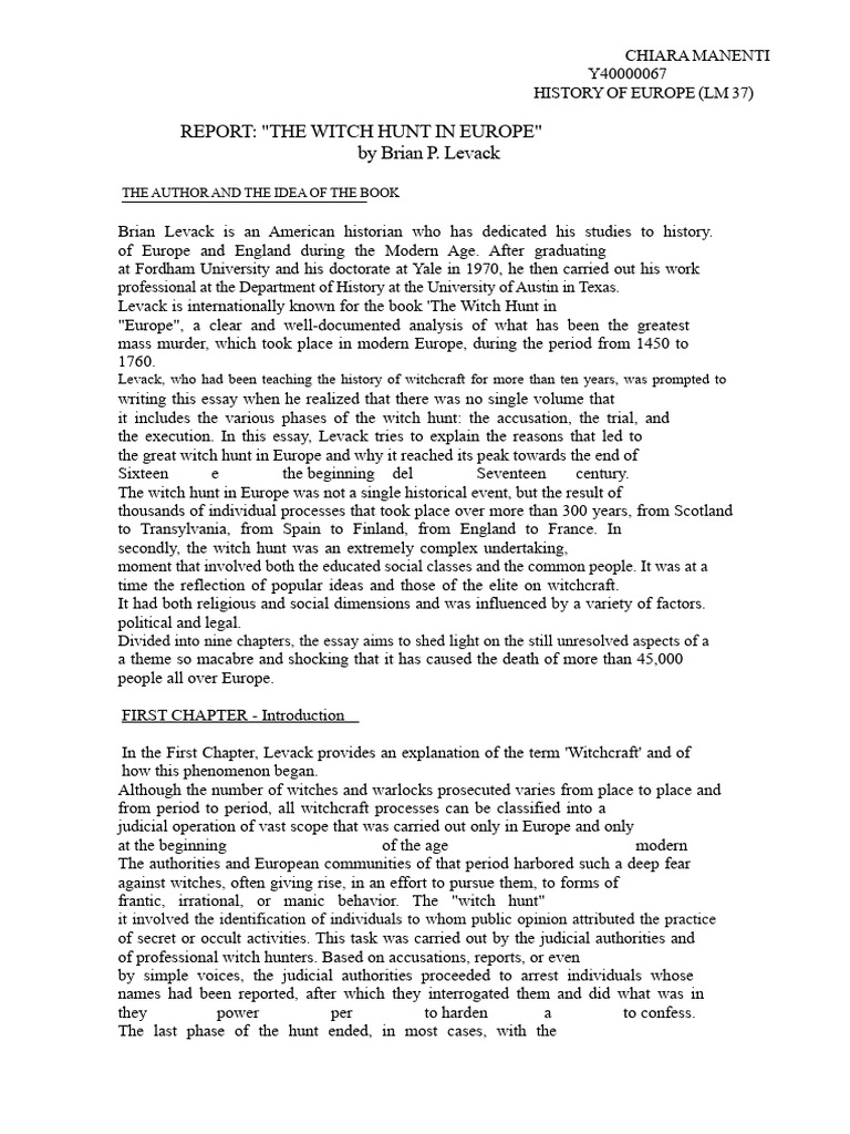 The Witch Hunts in Europe by B. Levack Complete Summary | PDF ...