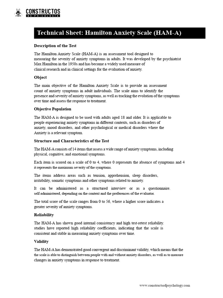 Hamilton Anxiety Scale Overview | PDF | Anxiety | Mental Health