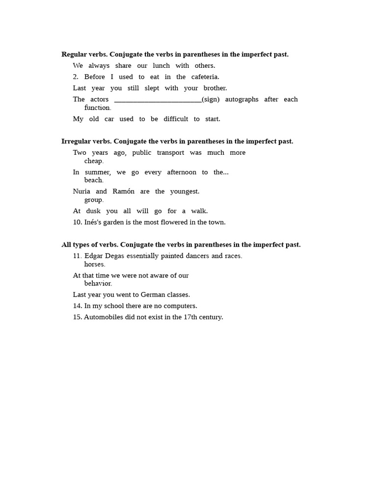 Imperfect Tense Exercises 2 | PDF