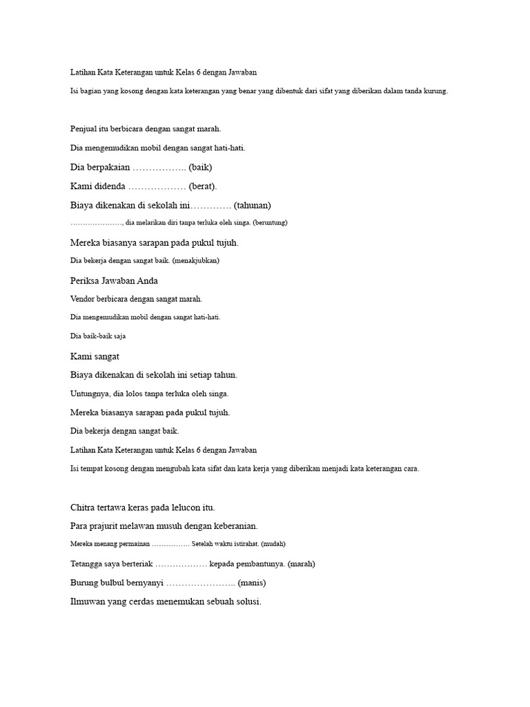 Kata Keterangan Kelas 6 | PDF