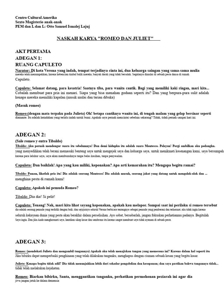 Romeo Dan Julieta Naskah Ringkas | PDF