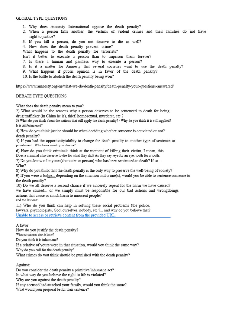 Key Questions on the Death Penalty Debate | PDF | Capital Punishment ...