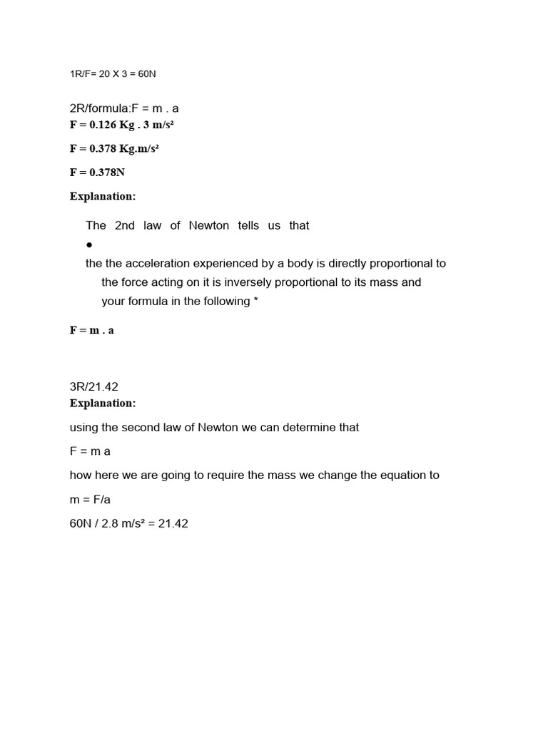 exercises 2 Newton's law | PDF | Force | Mass