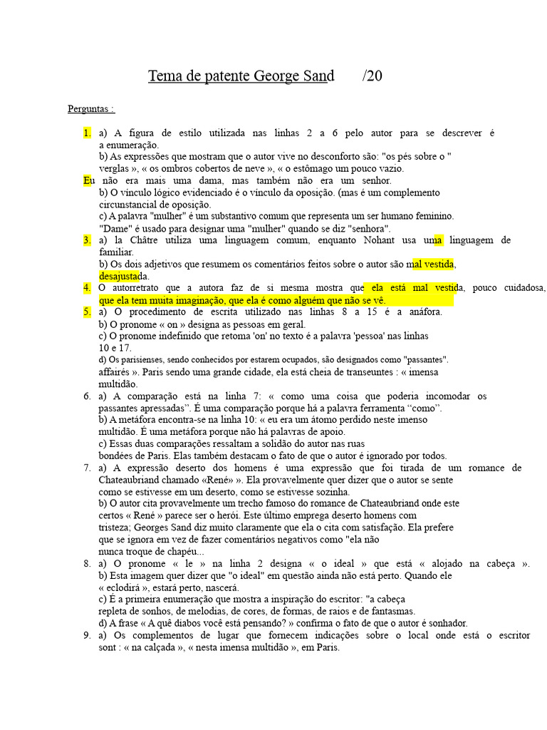 Tema de exame George Sand | PDF