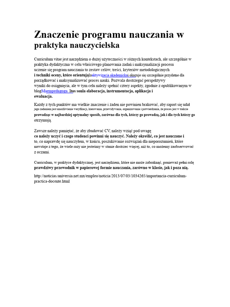 Znaczenie Programu Nauczania W Praktyce Nauczycielskiej | PDF