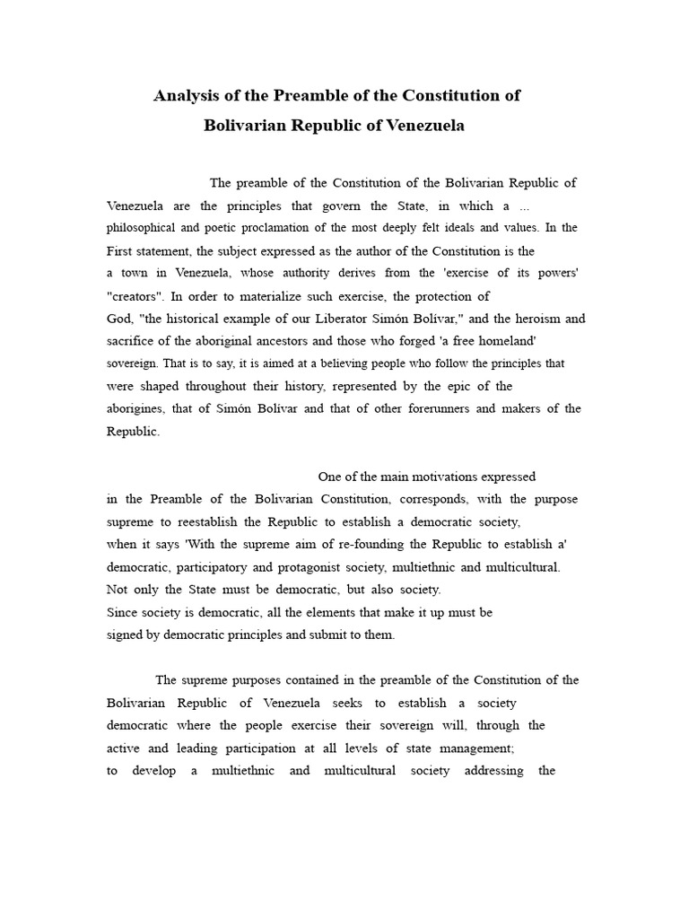 Analysis of The Preamble CRBV | PDF | Venezuela | Politics Of Venezuela