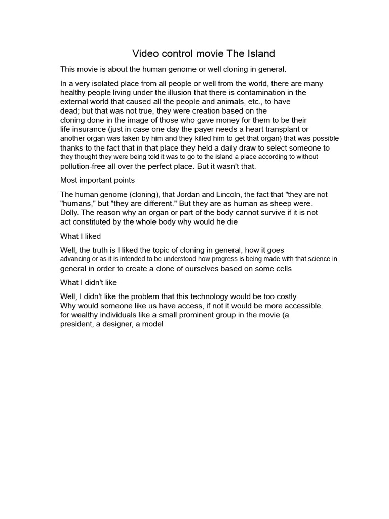 Cloning Ethics in "The Island" Movie | PDF