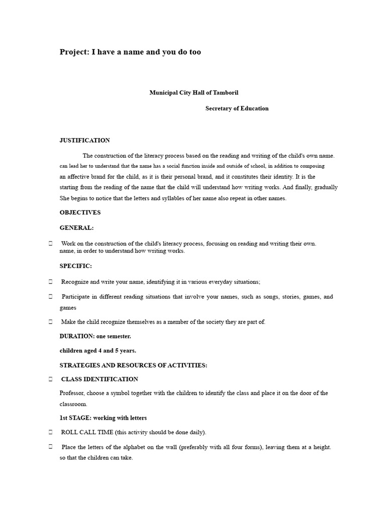Project I Have a Name | PDF | Literacy | Knowledge