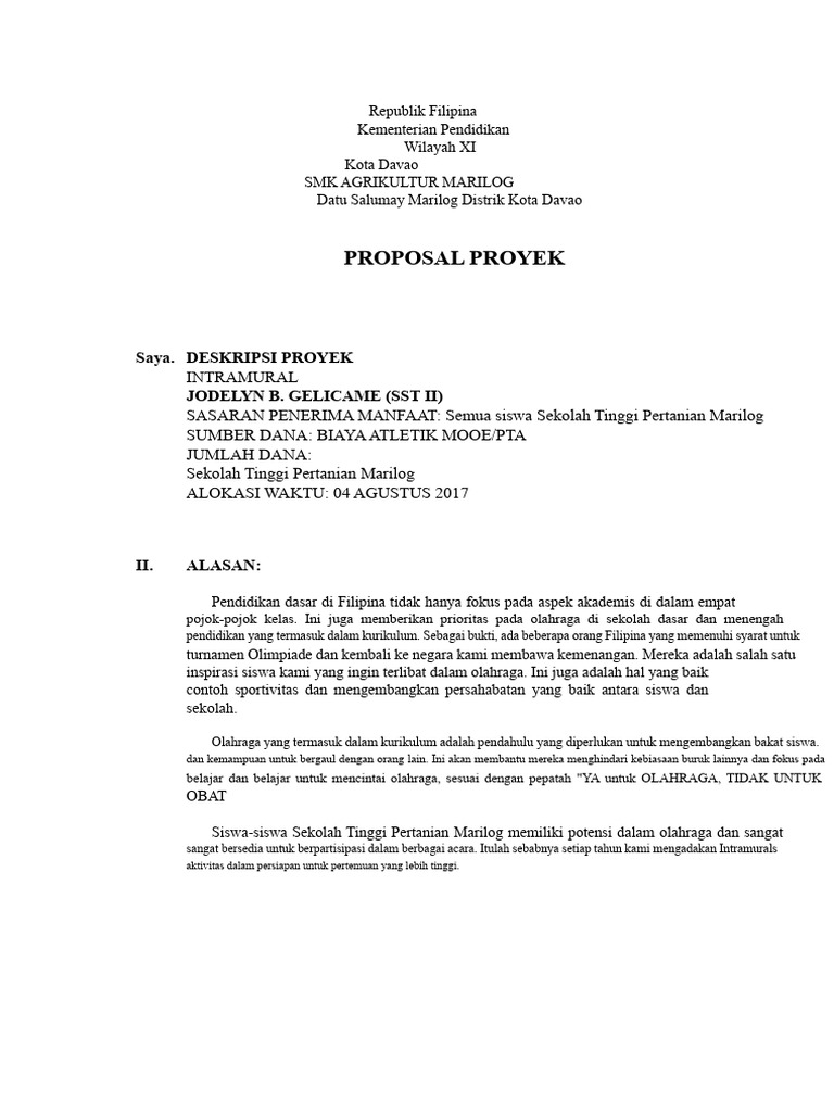 Proposal Intramural Sekolah Marilog | PDF