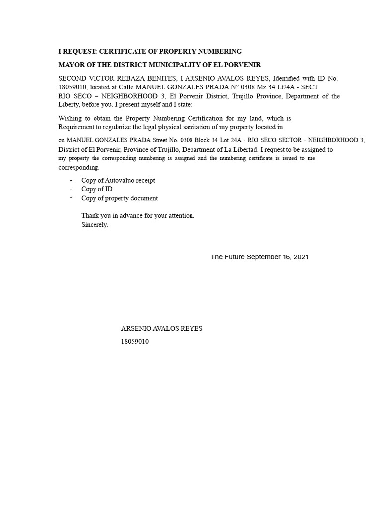 Property Numbering Certification Request | PDF