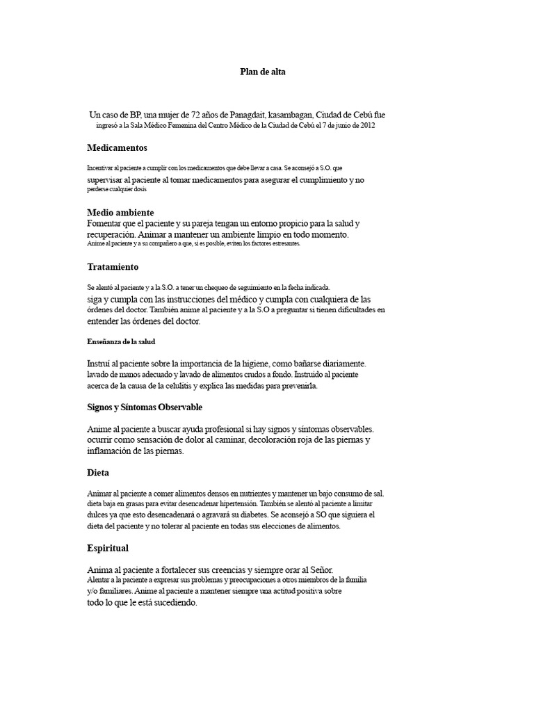 Plan de alta para celulitis | PDF