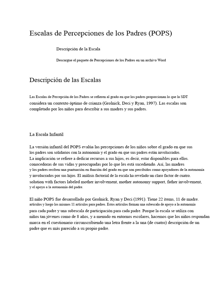 Escalas de Percepción de Padres (POPS) | PDF | Sicología | Conceptos ...