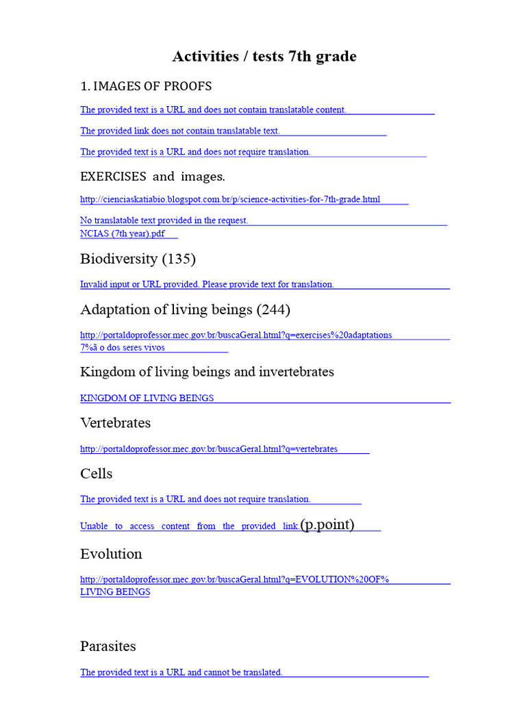 Activities 7th Grade - Science | PDF | Biodiversity | Parasitism