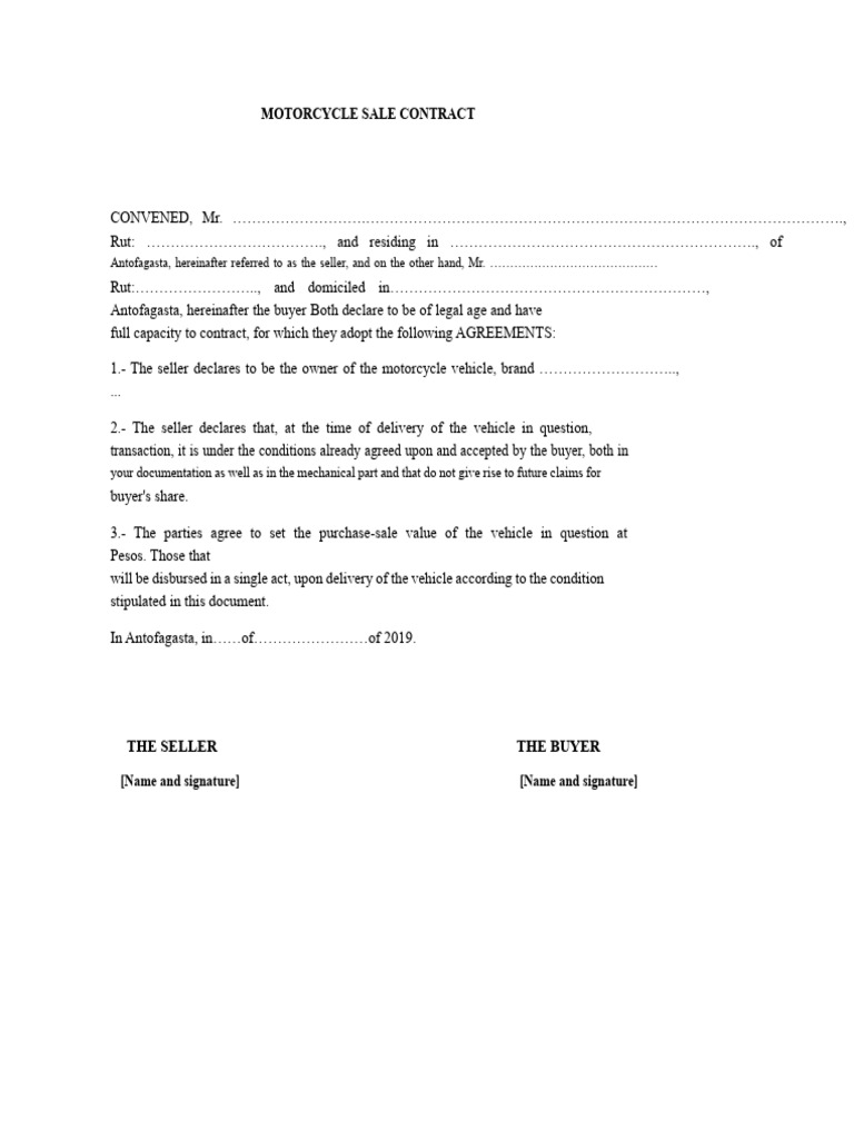 Motorcycle Sale Contract Template | PDF
