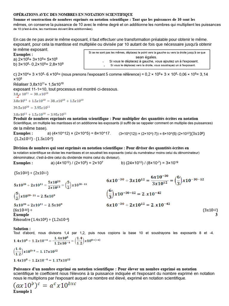 Opérations en Notation Scientifique | PDF | Théorie des nombres | Nombre