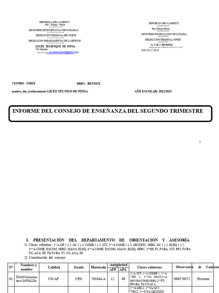 Informe Del Consejo de Enseñanza de Fin Del Primer Trimestre 2022-2023 ...
