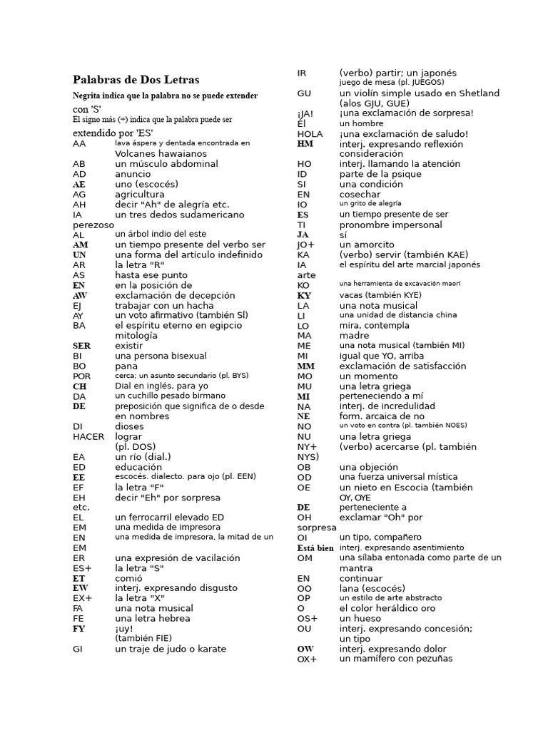 Palabras de Dos Letras en Español | PDF | Lingüística