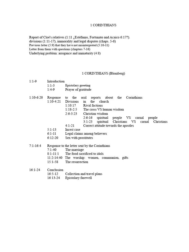 Outline of 1 Corinthians Overview | PDF
