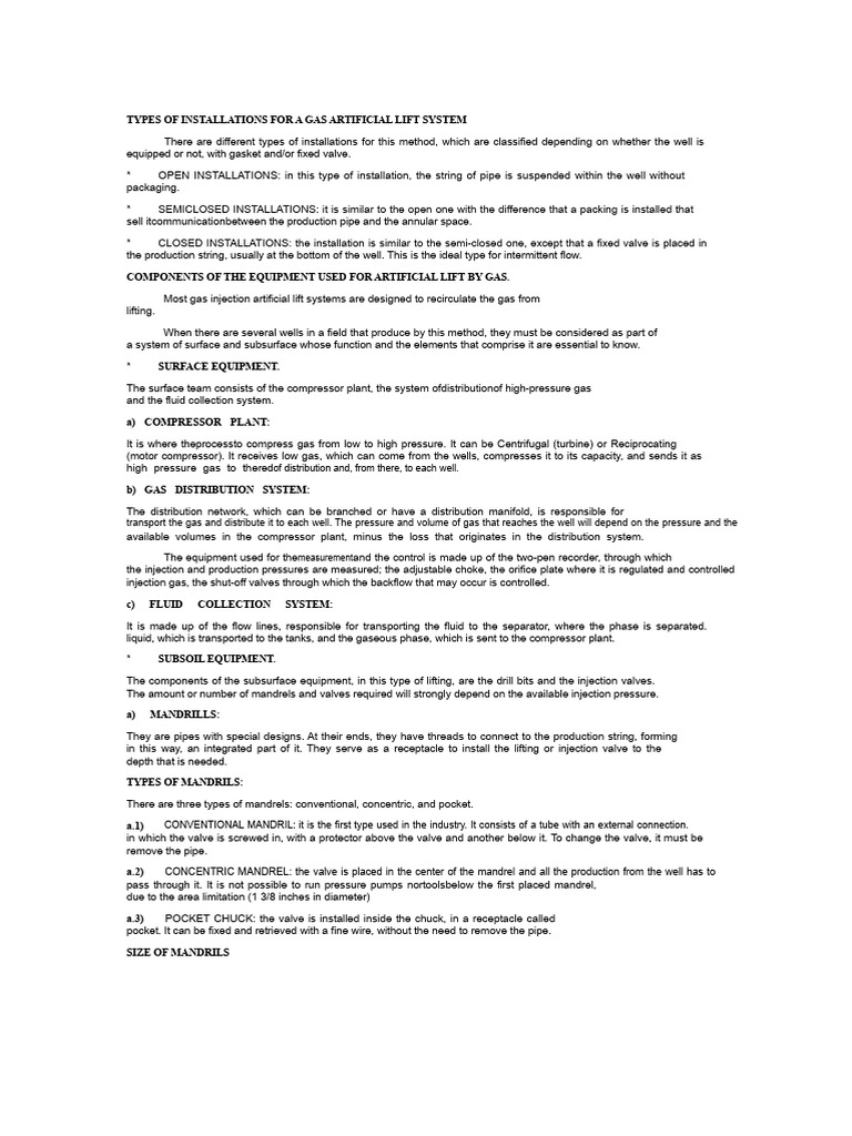 Gas Artificial Lift Installation Types | PDF | Pressure | Valve