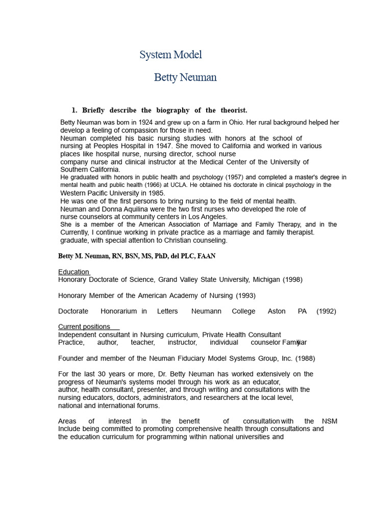 Neuman Systems Model - Betty Neuman | PDF | System | Stress (Biology)