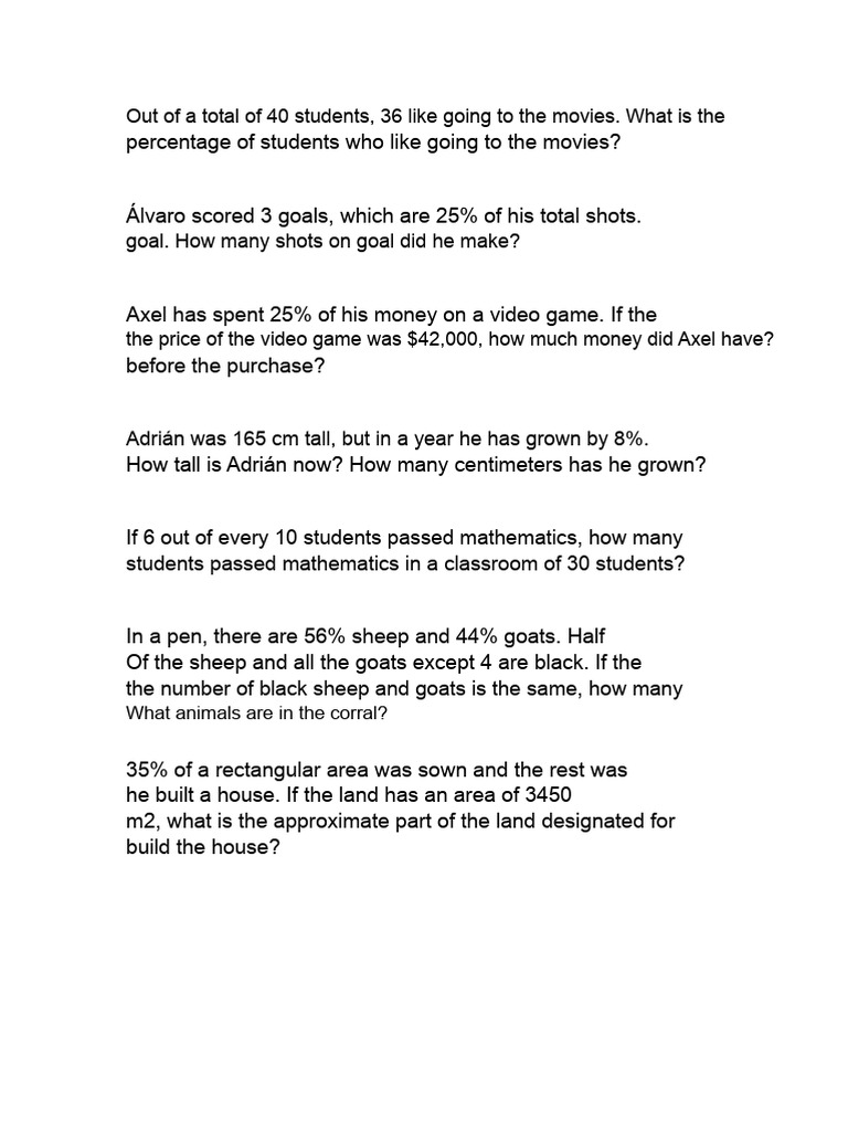 Percentage Problems | PDF